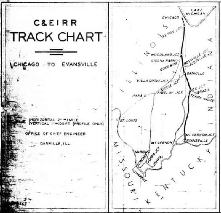 C&EI Track Chart Chicago to Evansville Line 1960