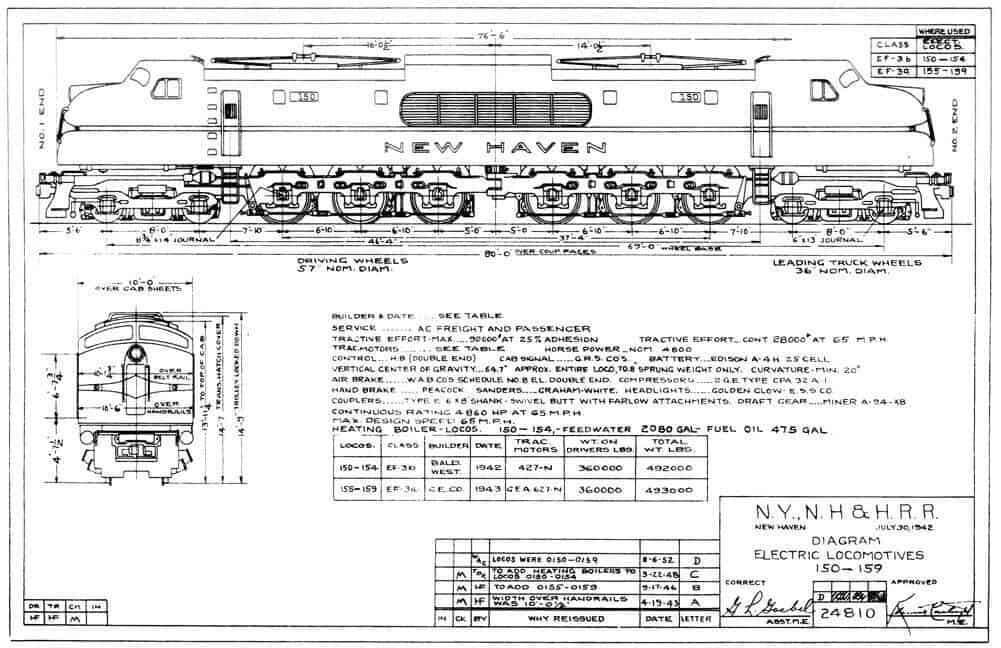 New Haven Electric Locomotive, RDC and MU Car Diagrams